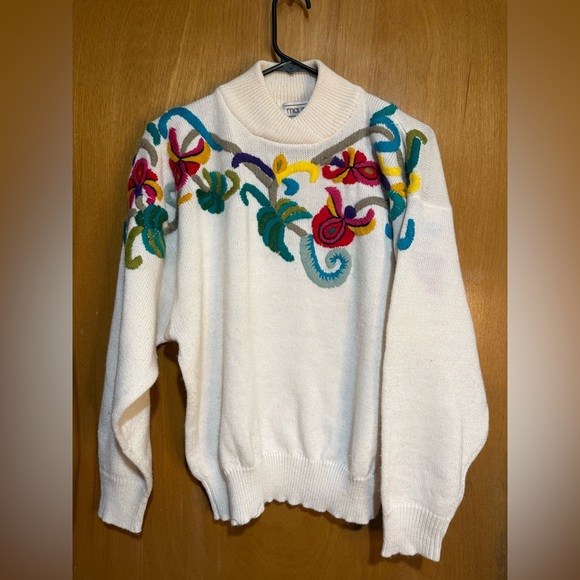 Sweaters | Vintage Floral Sweater Colorful Embroidered 8s 90s Retro ...